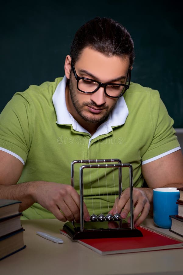 Young Male Student Physicist Working Hard at Night Time Stock Image ...