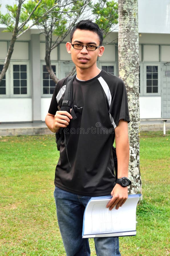 Young Male Student Standing with Backpack Stock Photo - Image of mixed ...
