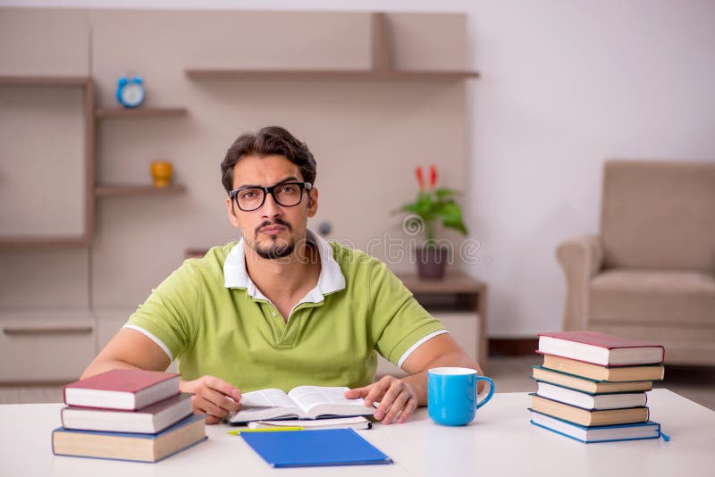 Young Male Student Studying at Home Stock Image - Image of academic ...