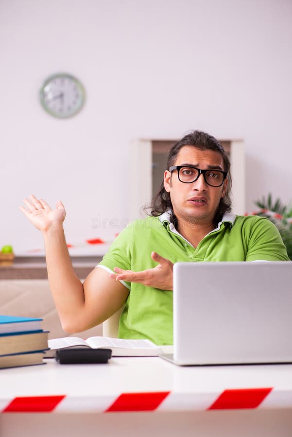 Young Male Student Studying at Home in Self-isolation Concept Stock ...