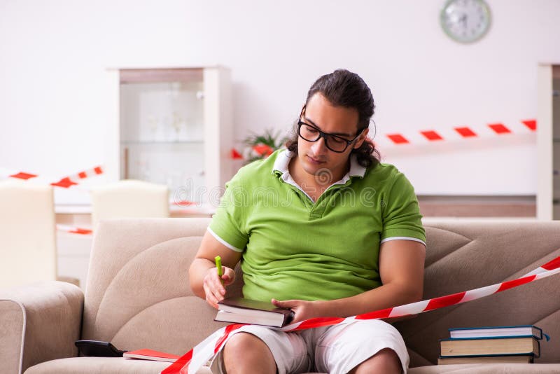 Young Male Student Studying at Home in Self-isolation Concept Stock ...