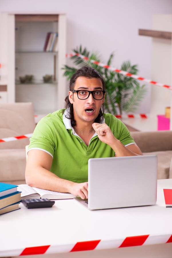 Young Male Student Studying at Home in Self-isolation Concept Stock ...