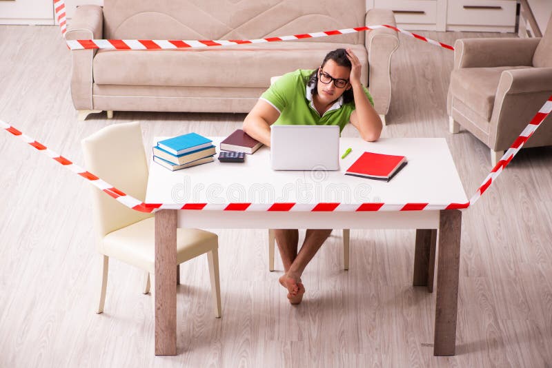 Young Male Student Studying at Home in Self-isolation Concept Stock ...