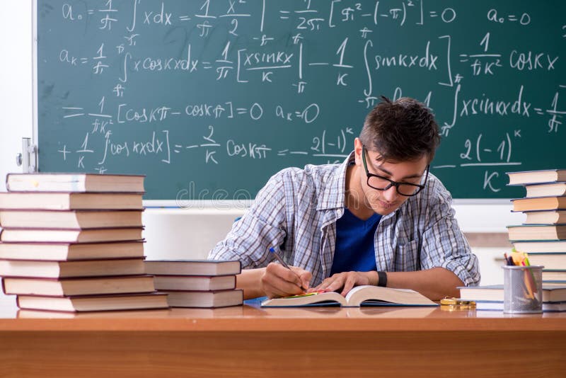 The Young Male Student Studying Math at School Stock Image - Image of ...