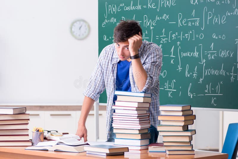The Young Male Student Studying Math at School Stock Image - Image of ...