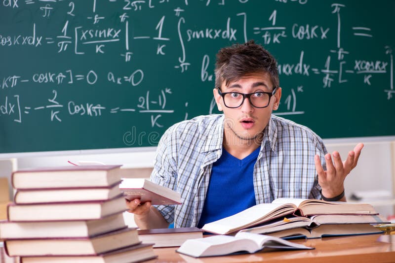 The Young Male Student Studying Math at School Stock Image - Image of ...
