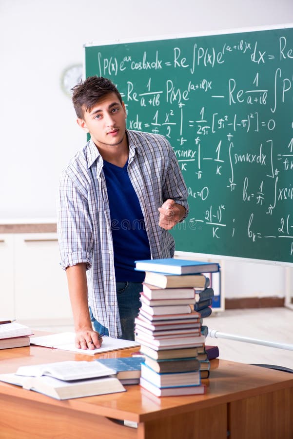 The Young Male Student Studying Math at School Stock Image - Image of ...