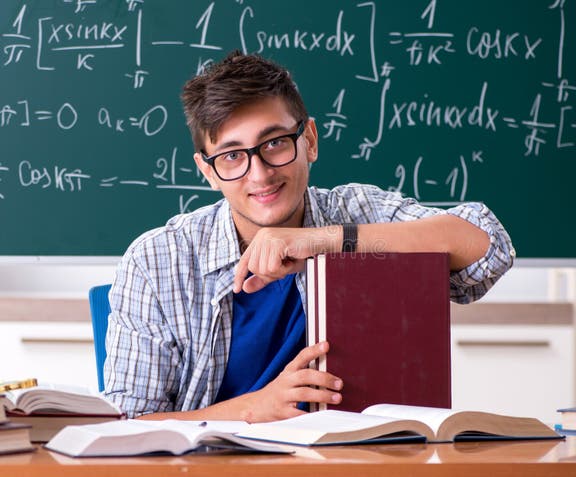 Young Male Student Studying Math at School Stock Image - Image of learn ...