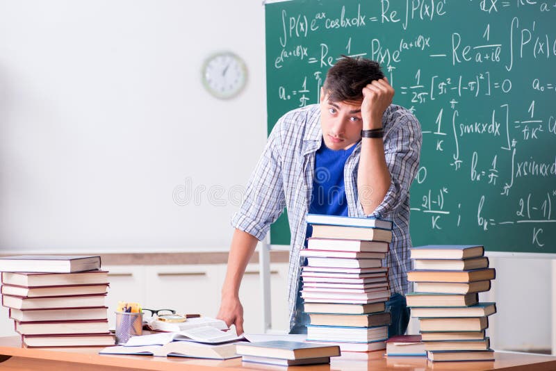 The Young Male Student Studying Math at School Stock Image - Image of ...
