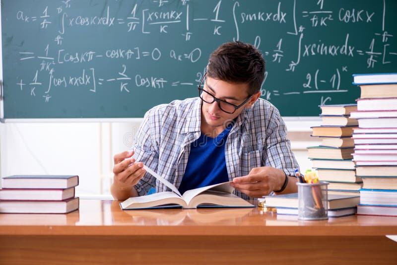 The Young Male Student Studying Math at School Stock Image - Image of ...