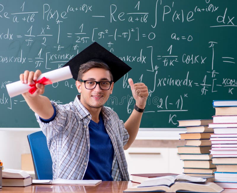 The Young Male Student Studying Math at School Stock Photo - Image of ...