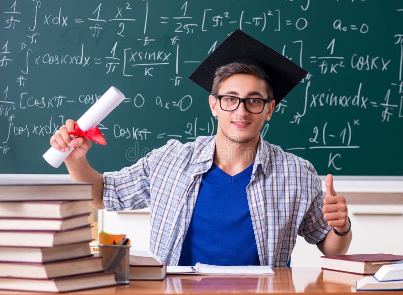 Young Male Student Studying Math at School Stock Image - Image of ...