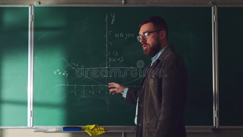 Young Male Teacher on Lesson of Geometry in Classroom in School Stock ...