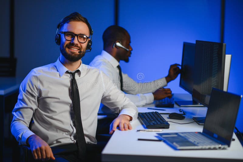 Young Male Technical Support Dispatchers in Call Center Stock Photo ...