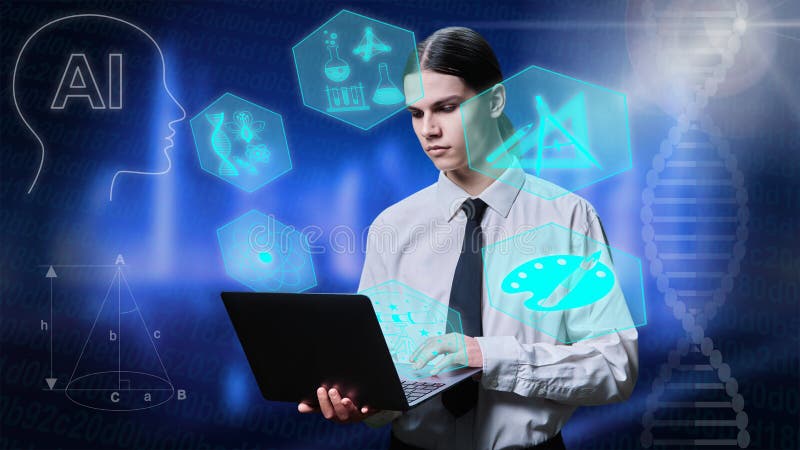 Young Male Using Laptop Ai for Learning Getting Online Education Stock ...