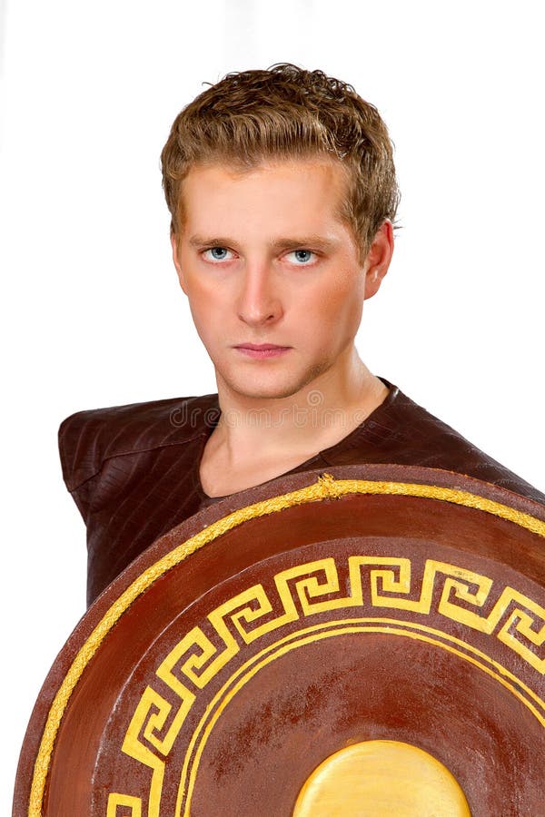 Young Male Warrior with a Shield Stock Image - Image of head, centurion ...