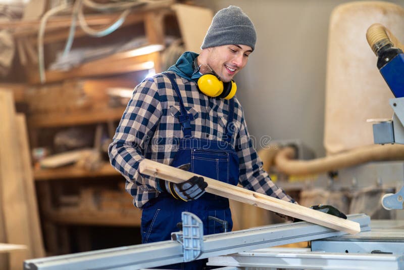 Young Male Worker in Timber Warehouse Stock Photo - Image of plywood ...