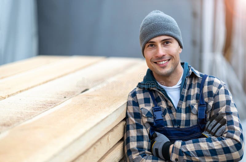 Young Male Worker in Timber Warehouse Stock Photo - Image of blue, male ...