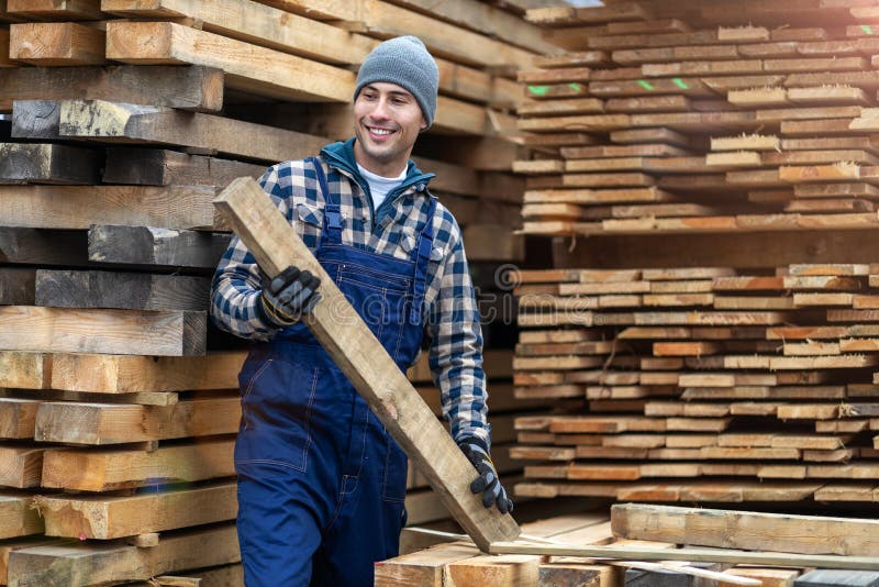 Young Male Worker in Timber Warehouse Stock Photo - Image of factory ...
