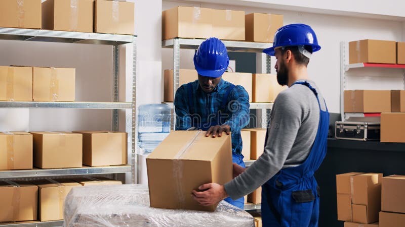 Young Male Workers Checking Merchandise in Packages Stock Image - Image ...