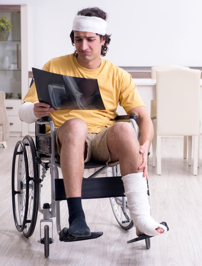 Young Man after Accident Recovering at Home Stock Image - Image of ...