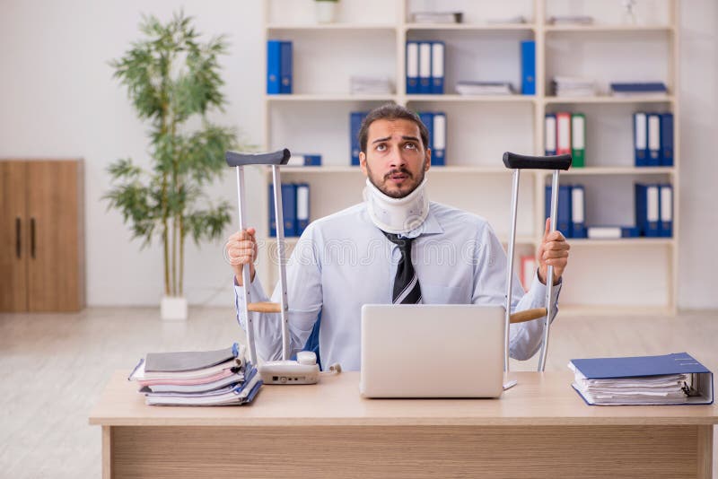 Young Man Employee after Accident Working in the Office Stock Image ...