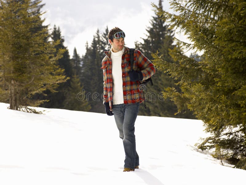 Young Man with Sled in Alpine Snow Scene Stock Photo - Image of smiling ...