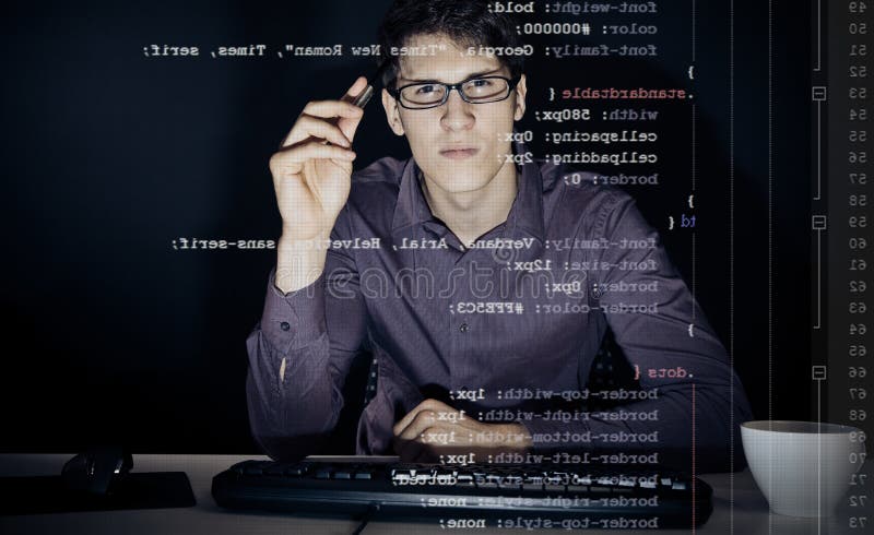 Young Man Analyzing His Css Definitions Stock Image - Image of monitor ...