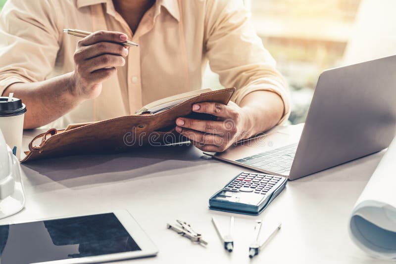 Young Man Architect or Engineer Working at Desk Stock Image - Image of ...