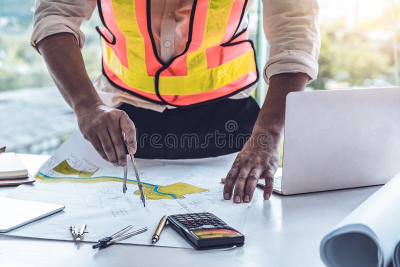 Young Man Architect or Engineer Working at Desk Stock Photo - Image of ...