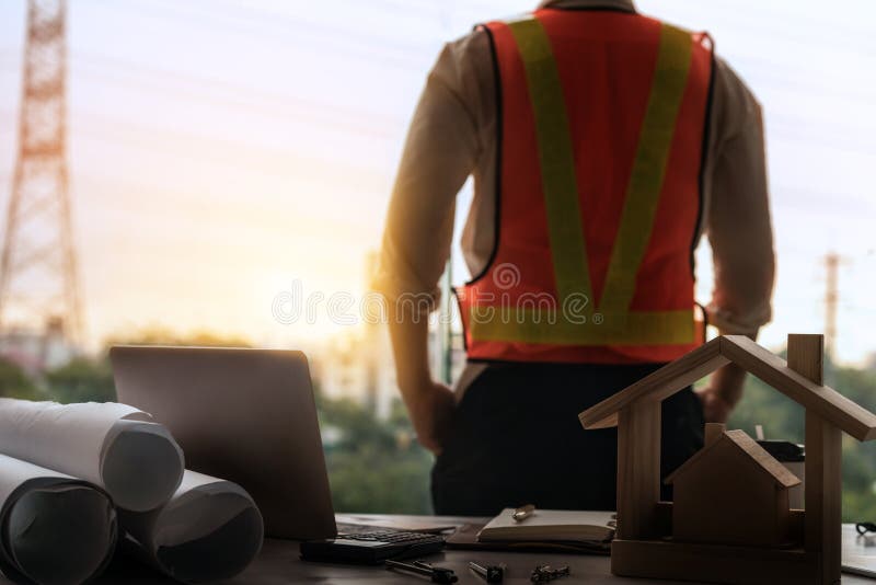Young Man Architect or Engineer Working at Desk. Stock Photo - Image of ...