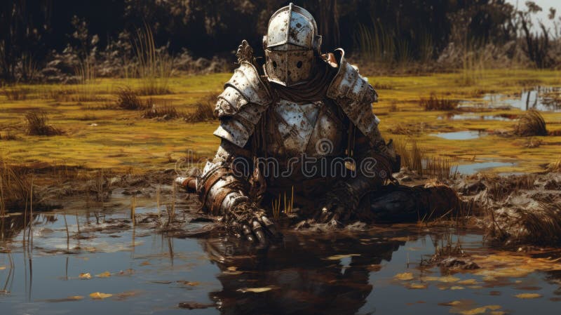 Outcast Knight in the Mire - Dwarven Warrior Artwork Stock Illustration ...
