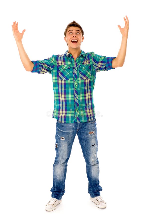 Young man with arms raised stock image. Image of looking - 16608703 Young man with arms raised stock image. Image of looking - 16608703