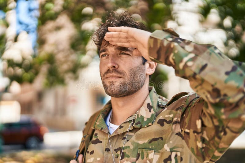 Young Man Army Soldier Doing Militar Salute at Park Stock Image - Image ...