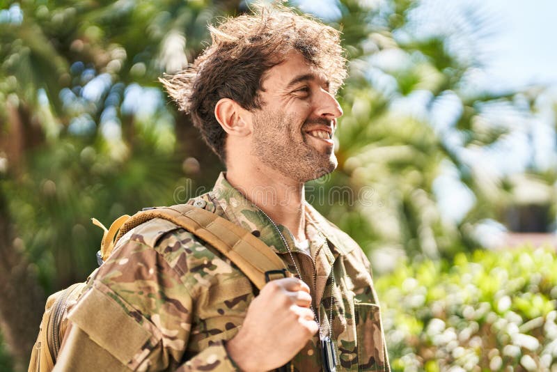 Young Man Army Soldier Smiling Confident at Park Stock Photo - Image of ...