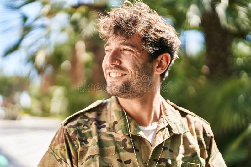 Young Man Army Soldier Smiling Confident at Park Stock Photo - Image of ...