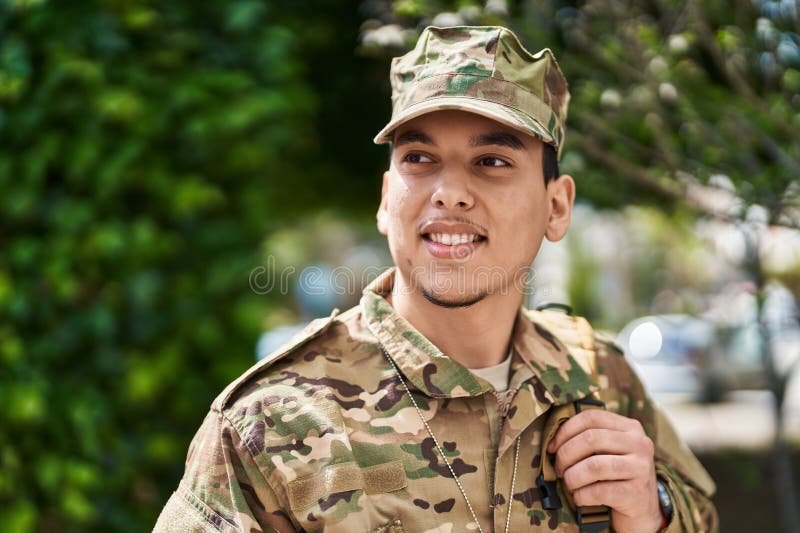 Young Man Army Soldier Smiling Confident Standing at Park Stock Image ...