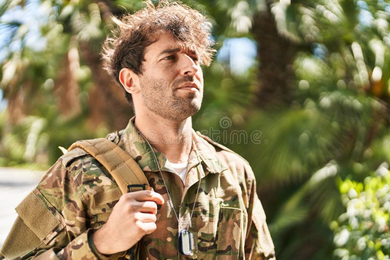 Young Man Army Soldier Standing at Park Stock Image - Image of army ...
