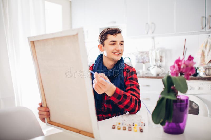 Young Man Artist Painting At Home Creative Painting Stock Image - Image ...