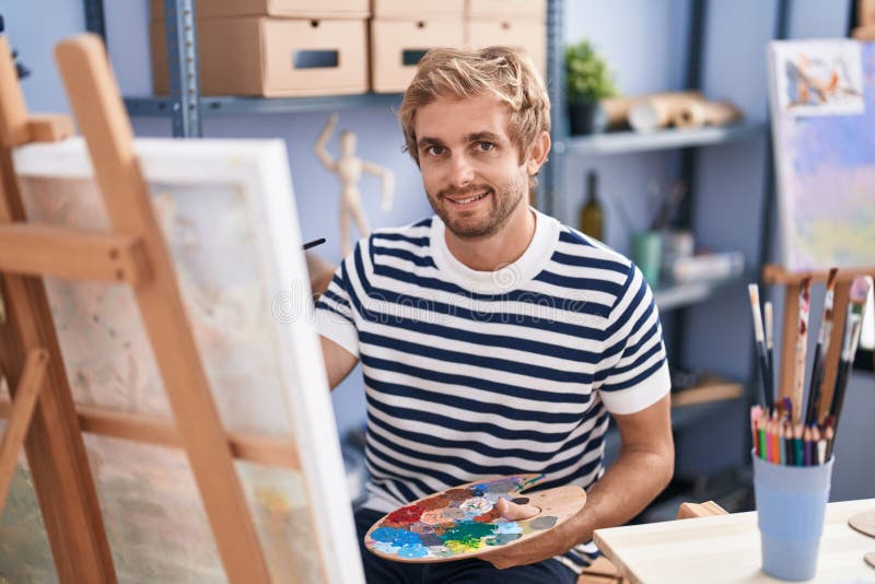 Young Man Artist Smiling Confident Drawing at Art Studio Stock Image ...