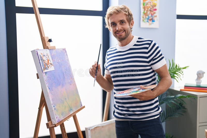 Young Man Artist Smiling Confident Drawing at Art Studio Stock Image ...