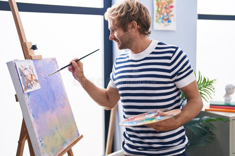 Young Man Artist Smiling Confident Drawing at Art Studio Stock Image ...