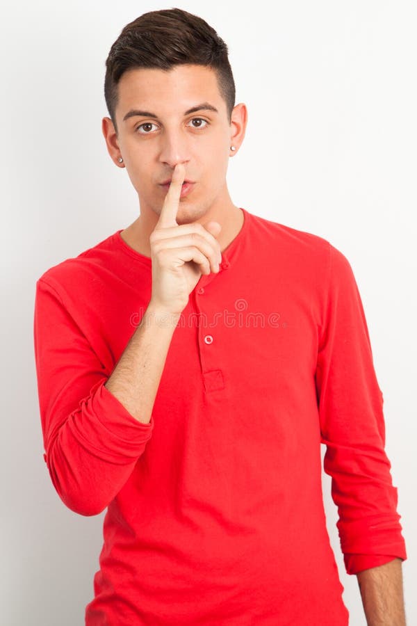 Young Man Asking for Silence Stock Photo - Image of friendly, silence ...