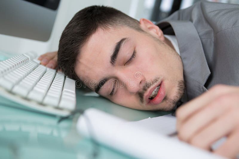 Young Man Asleep Next To Computer Stock Image - Image of table, closeup ...