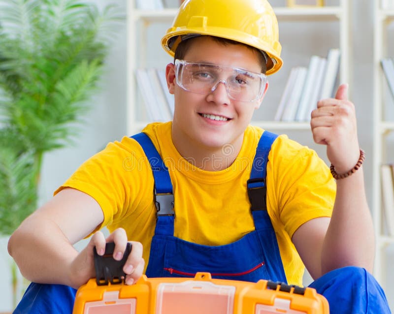 Young Man Assembling Wood Pallet Stock Image - Image of showing ...