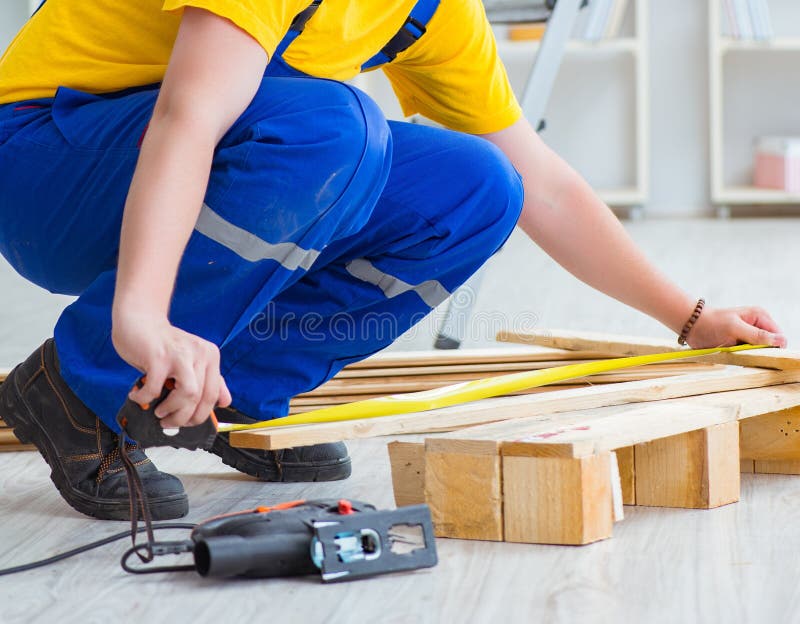 Young Man Assembling Wood Pallet Stock Image - Image of carpentry ...