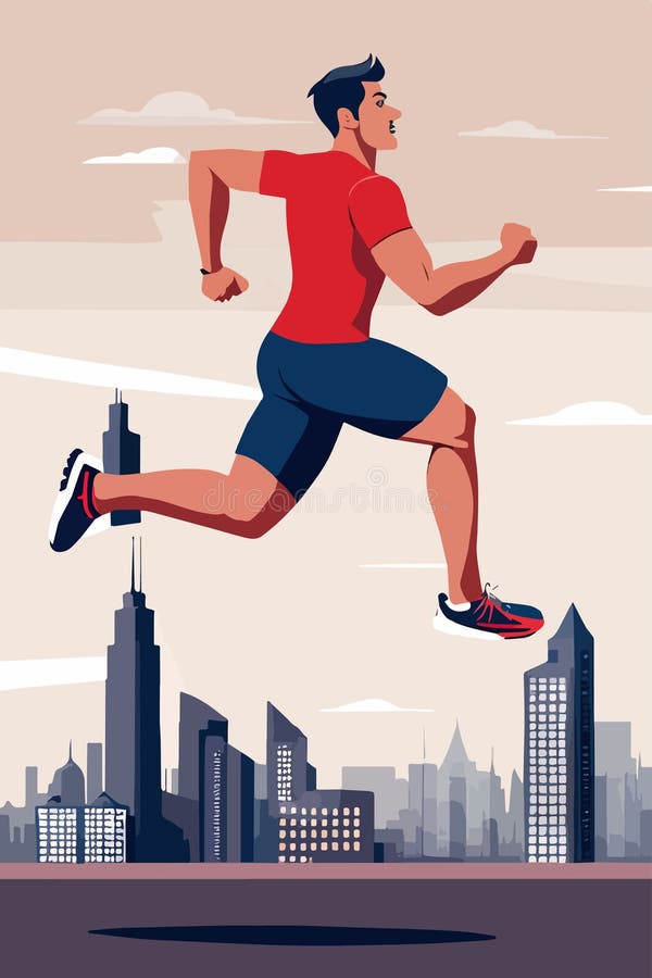 Young Man Athlete Runs Against the Backdrop of the City. Running Guy ...