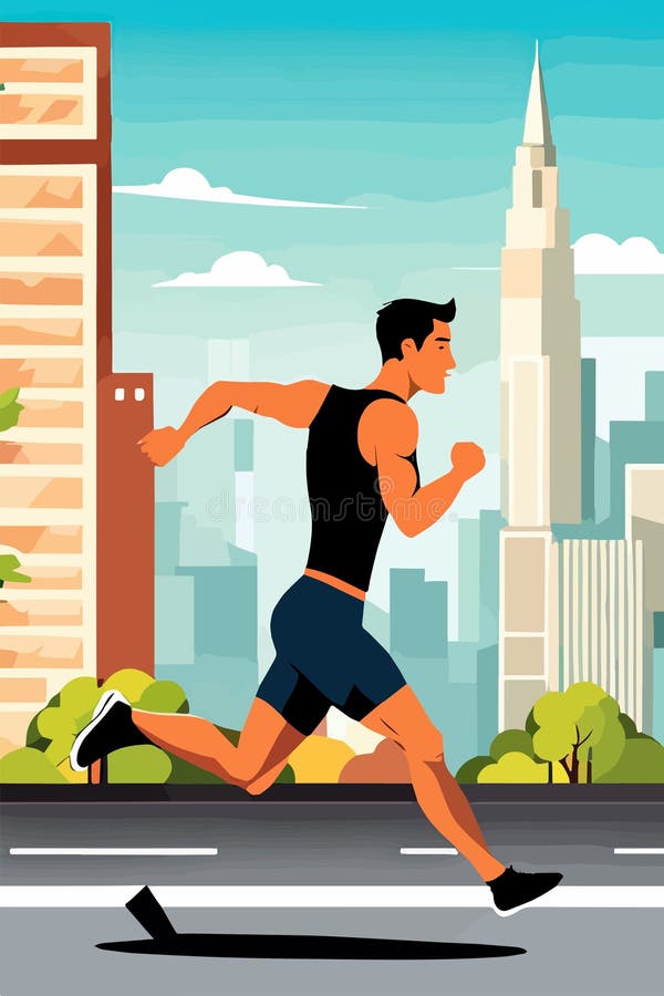 Young Man Athlete Runs Against the Backdrop of the City. Running Guy ...