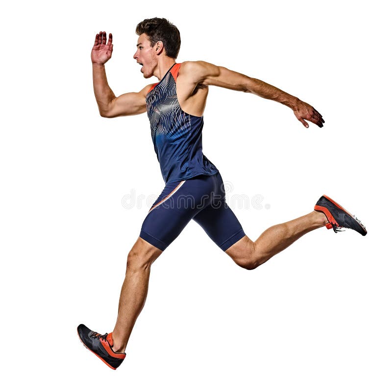 Young Man Athletics Runner Running Sprinter Sprinting Isolated White ...