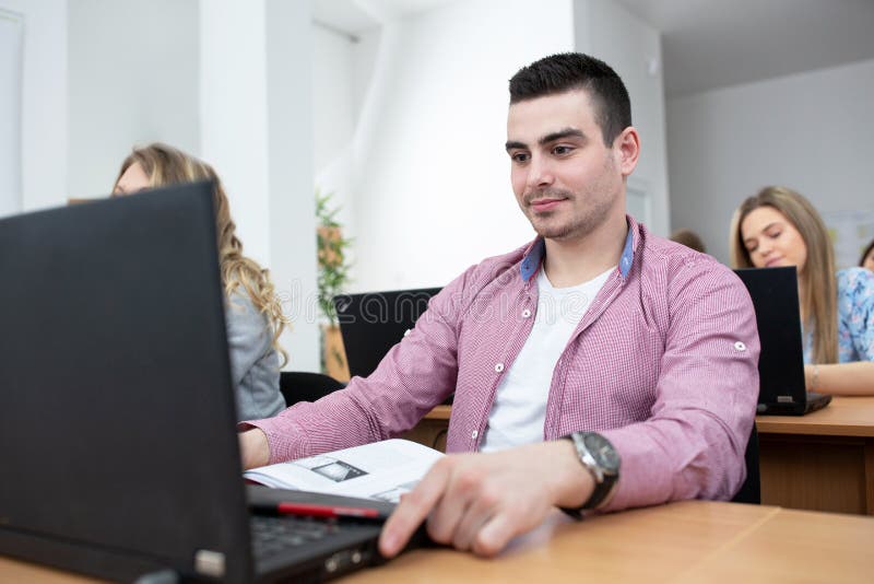 Young Man Attending University Class Stock Photo - Image of board ...